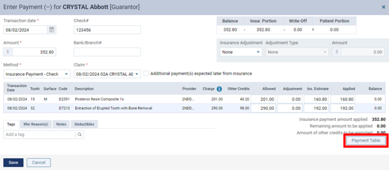 Updating Payment Tables While Entering Claim Payments
