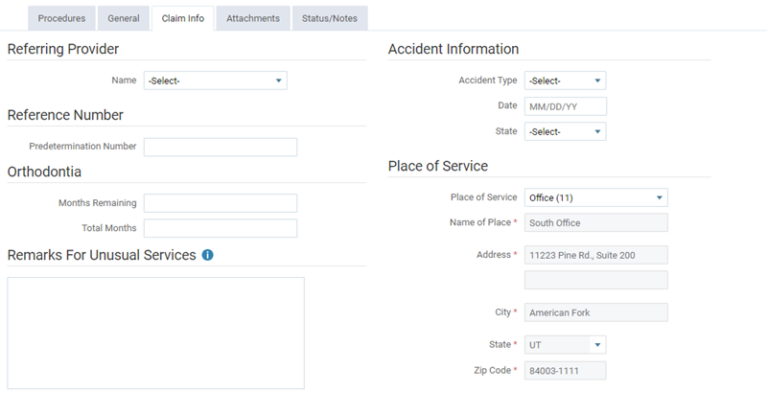 Place of Service Address in the Claim Detail